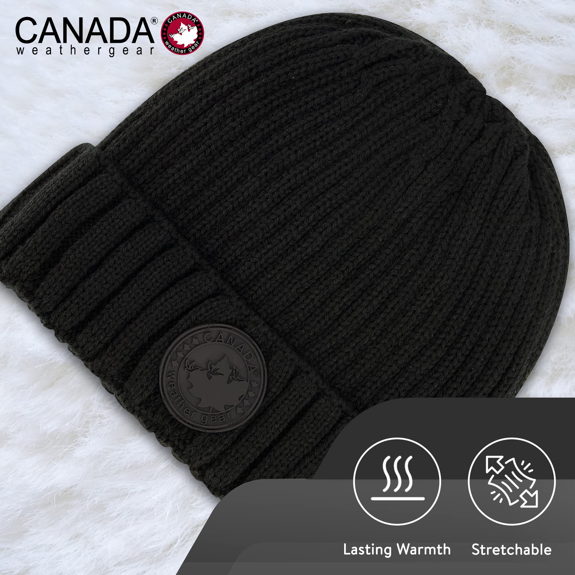 CANADA WEATHER GEAR Knitted Hat for Women - Cozy Winter Hat - Single Cuffed Beanie Hat, Black, One Size