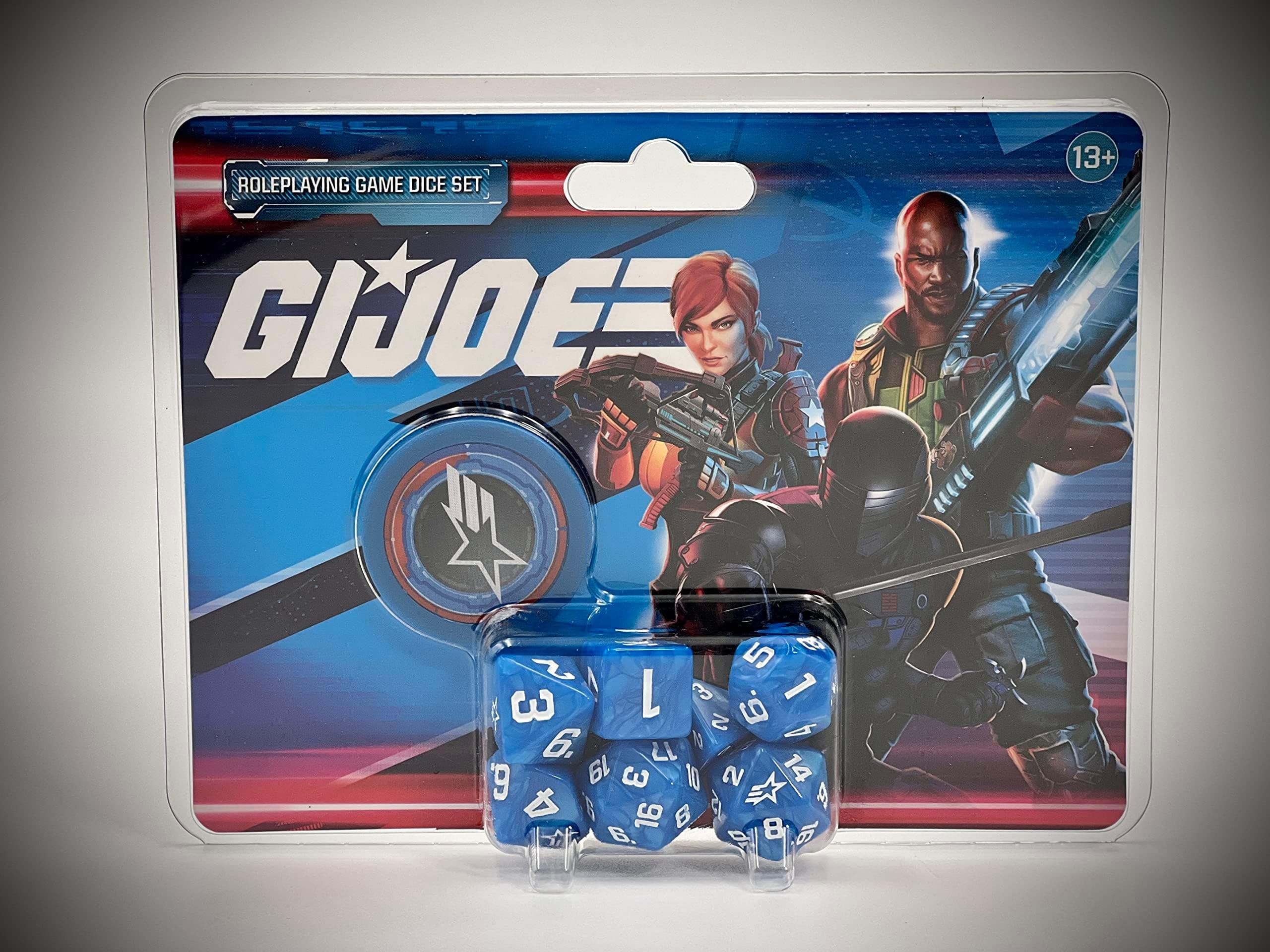Renegade Game Studios G.I. Joe Roleplaying Game Dice Set, Specialty Dice, 2 d20 , 1 d12, 1 d10, 1 d8, 1 d6, 1 d4 , 1 d2 Coin