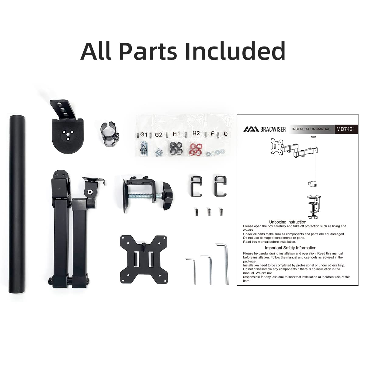 Bracwiser Monitor Mount Single Fully Adjustable Arm Fits One Screen 13-32 inch 22lbs for Monitor Computer Screen 13 15 17 19 20 22 23 24 26 27 30 32 inch VESA 75 100 (MD7421)