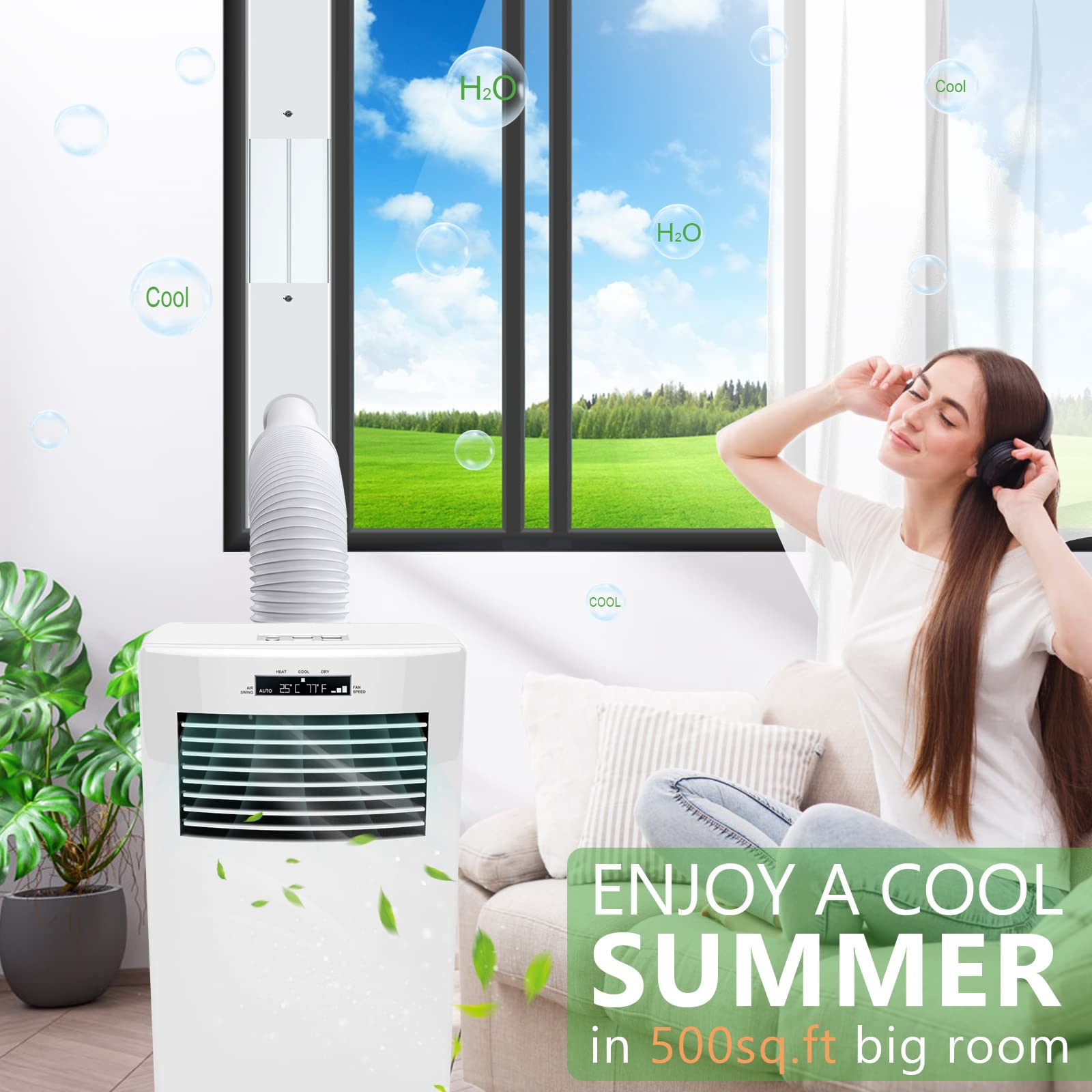 Portable Air Conditioner Window Seal Kit with Coupler for 5-5.1" Exhaust Hose, AC Window Kit with Vent Screen for Sliding Window, Adjustable 17"- 62" Sealing Panels, NOT Applicable for 5.9" Hose