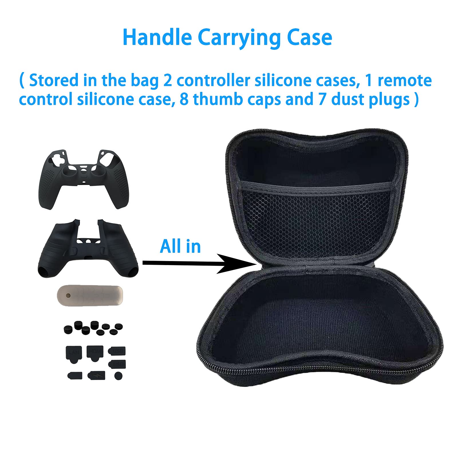Bibolic PS5 Accessorys Kit - Bundle Accessories for Playstation 5, Controller Charger, Carrying Case, Silicone Case, Thumb Caps, Dust Plugs, Wall Mount Holder Set and More(21 in 1)