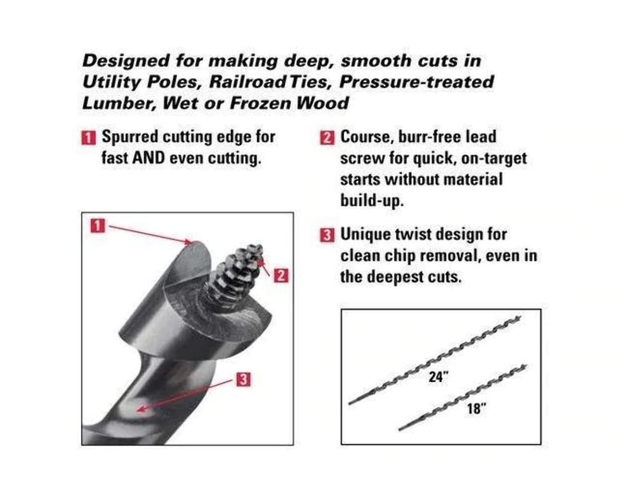 WoodOwl 08807 Deep Cut Wood Boring Auger Bit, 18-Inch Length x 5/8-Inch Diameter