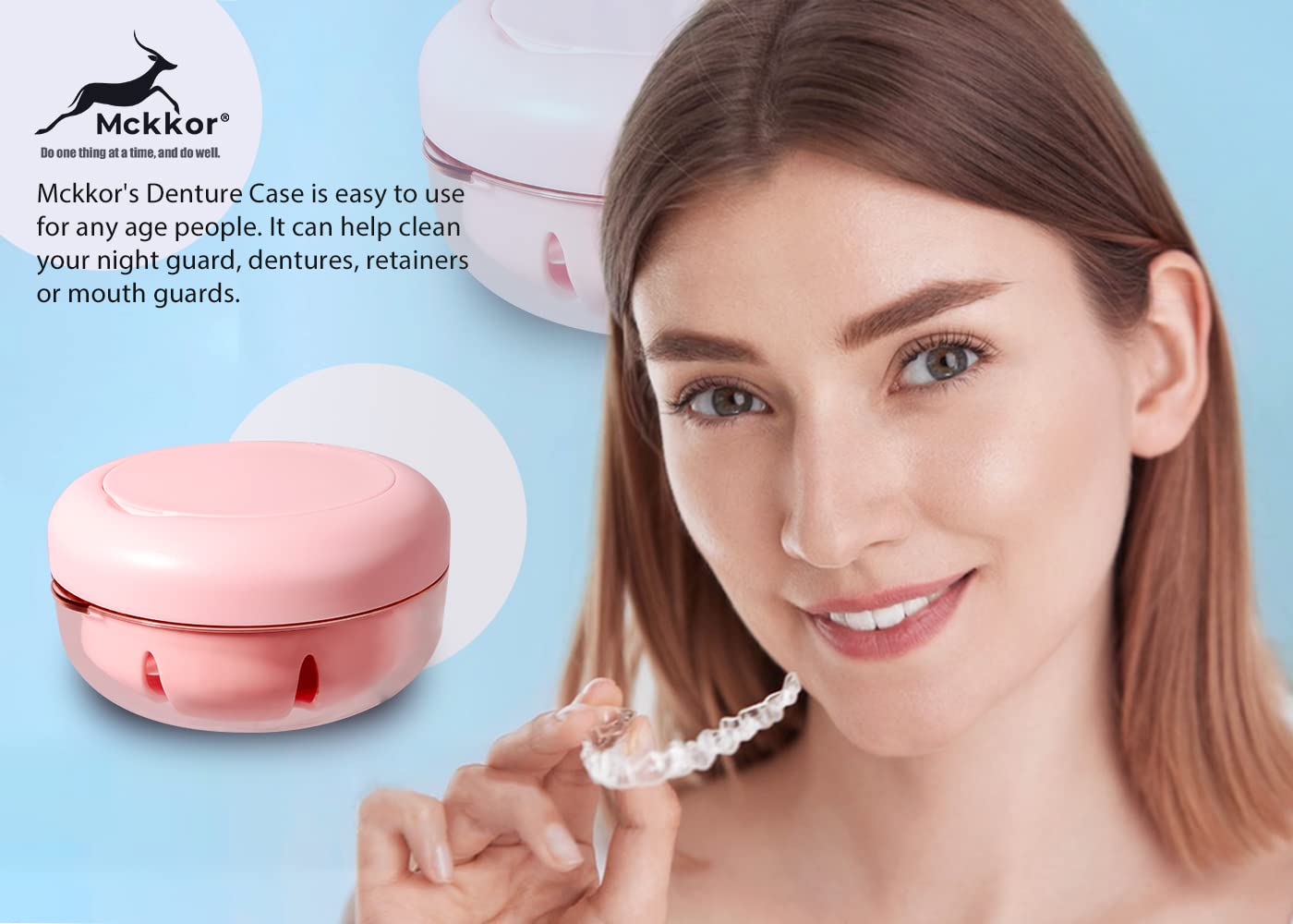 Denture Case -2 Pack - Definitely No-Leak Denture Bath Box for Traveling Perfectly, Denture Cup with Strainer & Mirror(Blue & Pink)