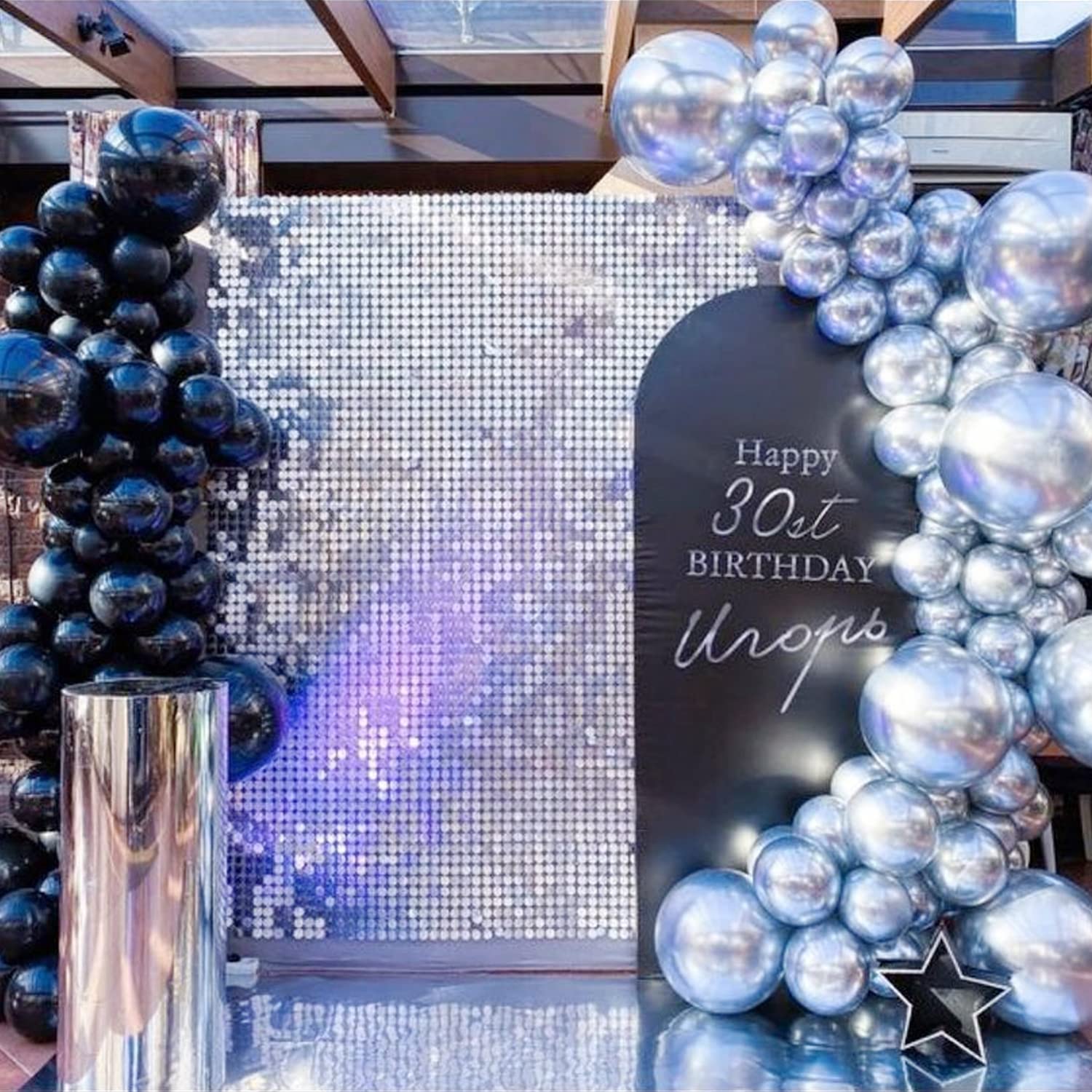COKAOBE Sliver Shimmer Wall Backdrop, 24 Panels Round Sequin Shimmer Backdrop, Photo Backdrops for Birthday, Anniversary, Wedding, Graduation & Bachelorette Party Decoration