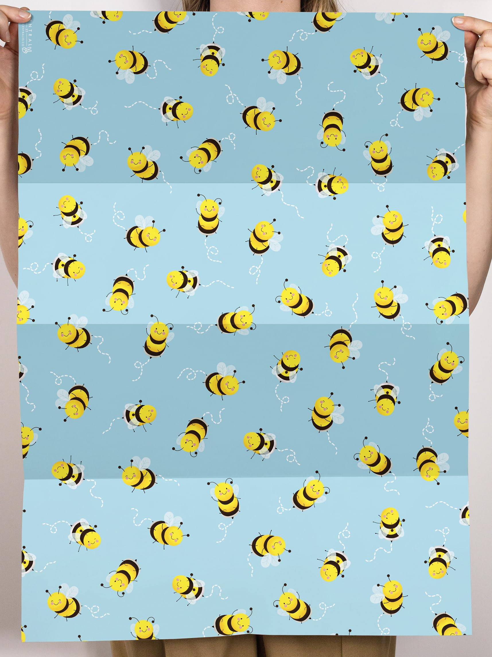 CENTRAL 23 - Blue Wrapping Paper - 6 Sheets - Bumblebee - Bee - Gift Wrap for Kids - Birthdays Easter Baby Shower Decoration - Men Women - Recyclable