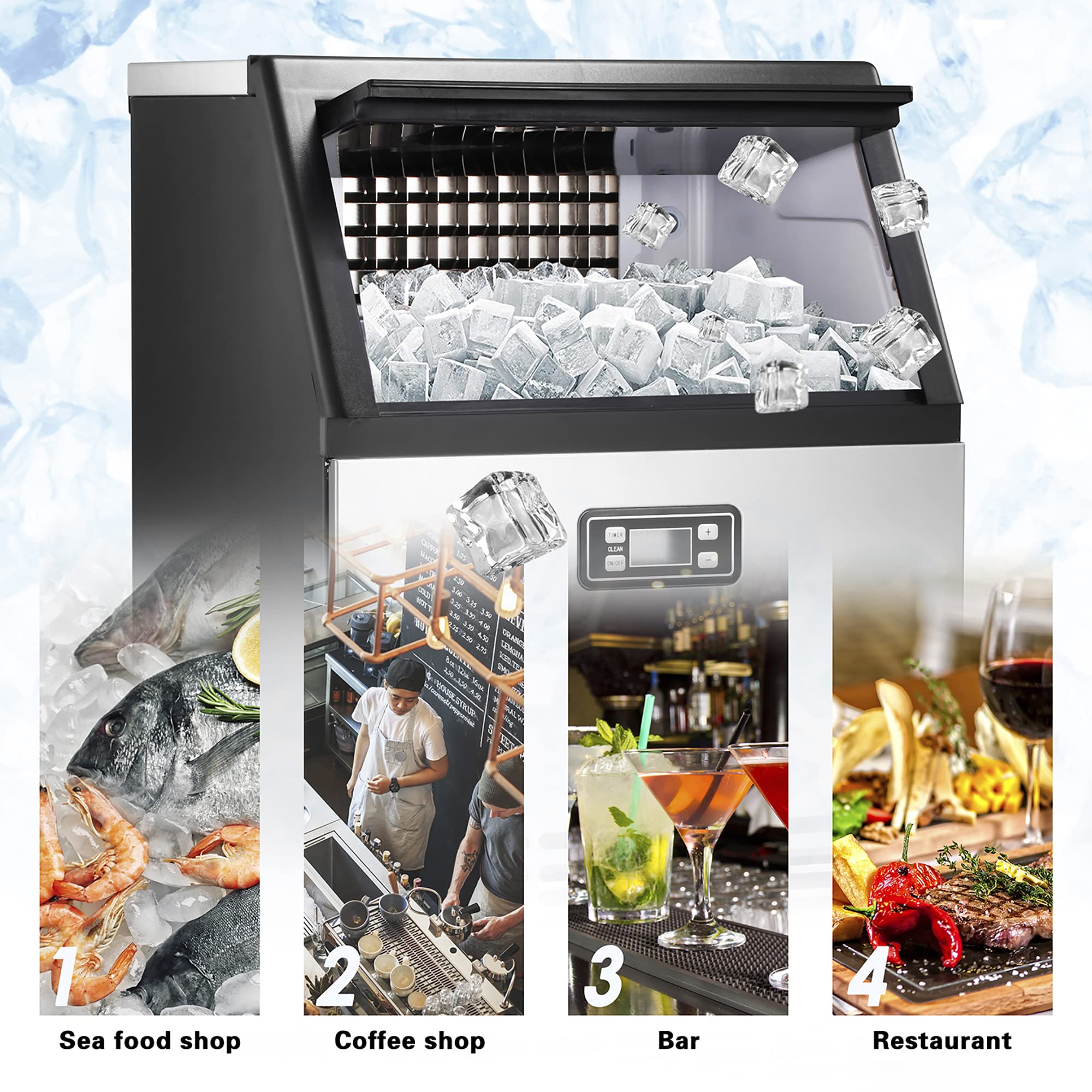 Electactic Ice Maker, Commercial Ice Machine,100Lbs/Day, Stainless Steel Ice Machine with 48 Lbs Capacity, Ideal for Restaurant, Bars, Home and Offices, Includes Scoop Silver