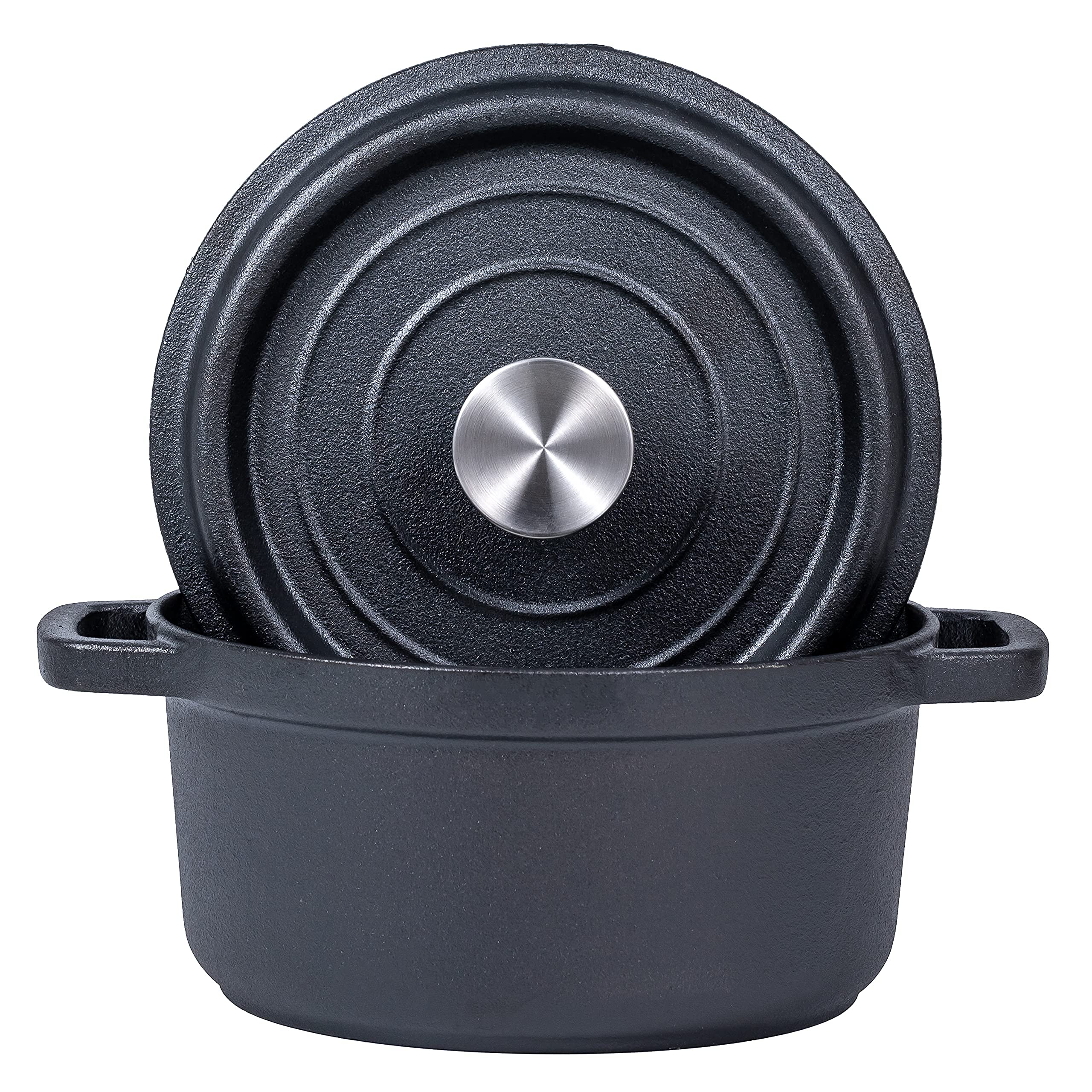 Bruntmor 4 Quart Pre-seasoned NonStick Cast Iron Dutch Oven With Handles, Lid And Silicone Accessories, 5.2 Qt Black Cast Iron Skillet with Loop handle, Cookware Braising Pan For Casserole