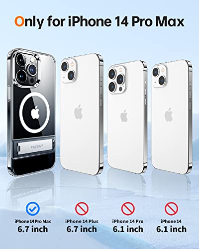 Facbiny Magnetic Kickstand Case for iPhone 14 Pro Max 6.7" [Magsafe Compatible] [Anti-Yellowing] [3-Way Stand] Shockproof, Crystal Clear