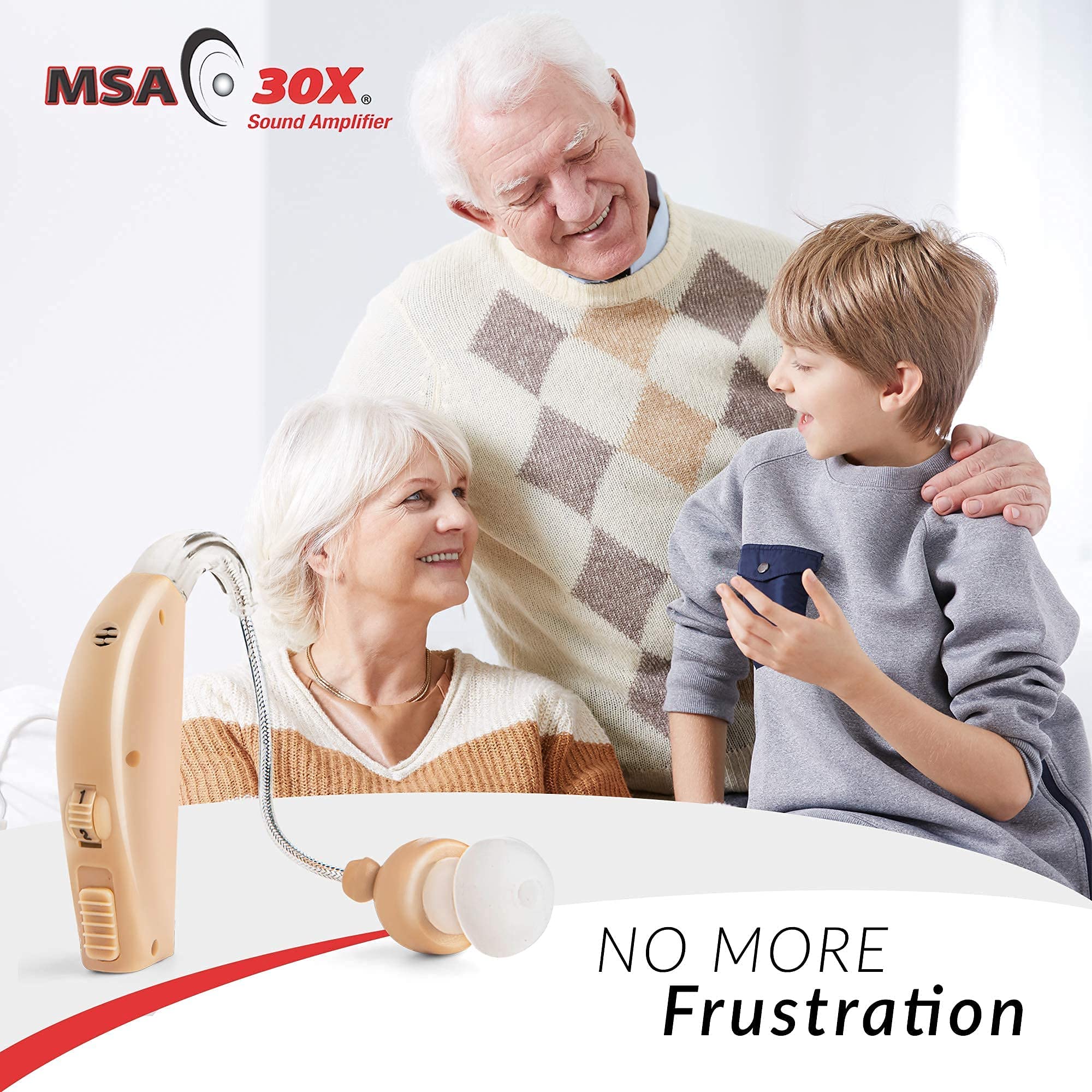 MSA 30X Sound Amplifier BTE PSAD | 30X Amplification | Recharging Station, 6 Silicone Tips & 1 Cleaning Brush | Unisex | Right or Left Ear | Pack of 1