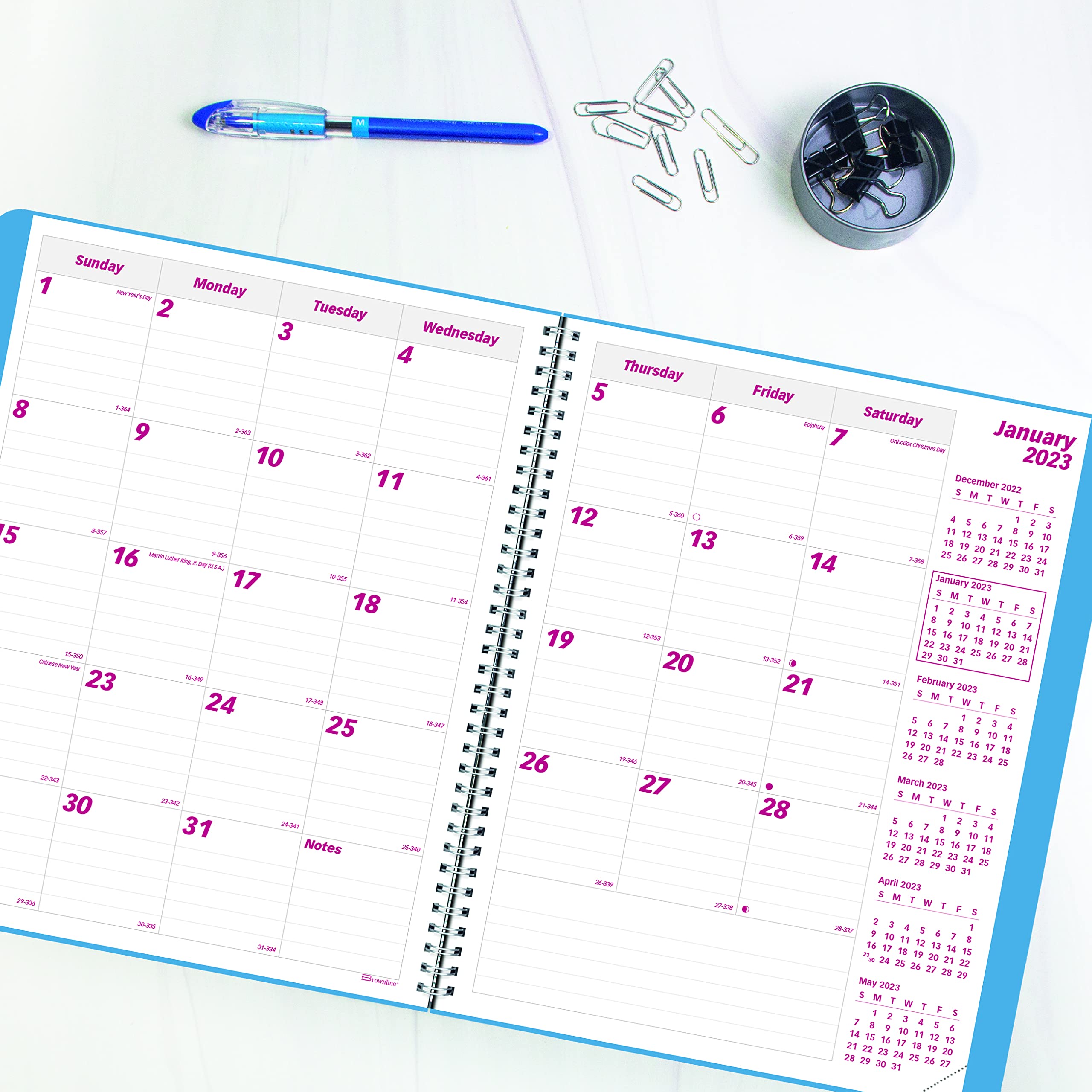 Brownline 2023 Essential Monthly Planner, 14 Months, December 2022 to January 2024, Twin-Wire Binding, 11" x 8.5", Mountain Blue (CB1262G.04-23)