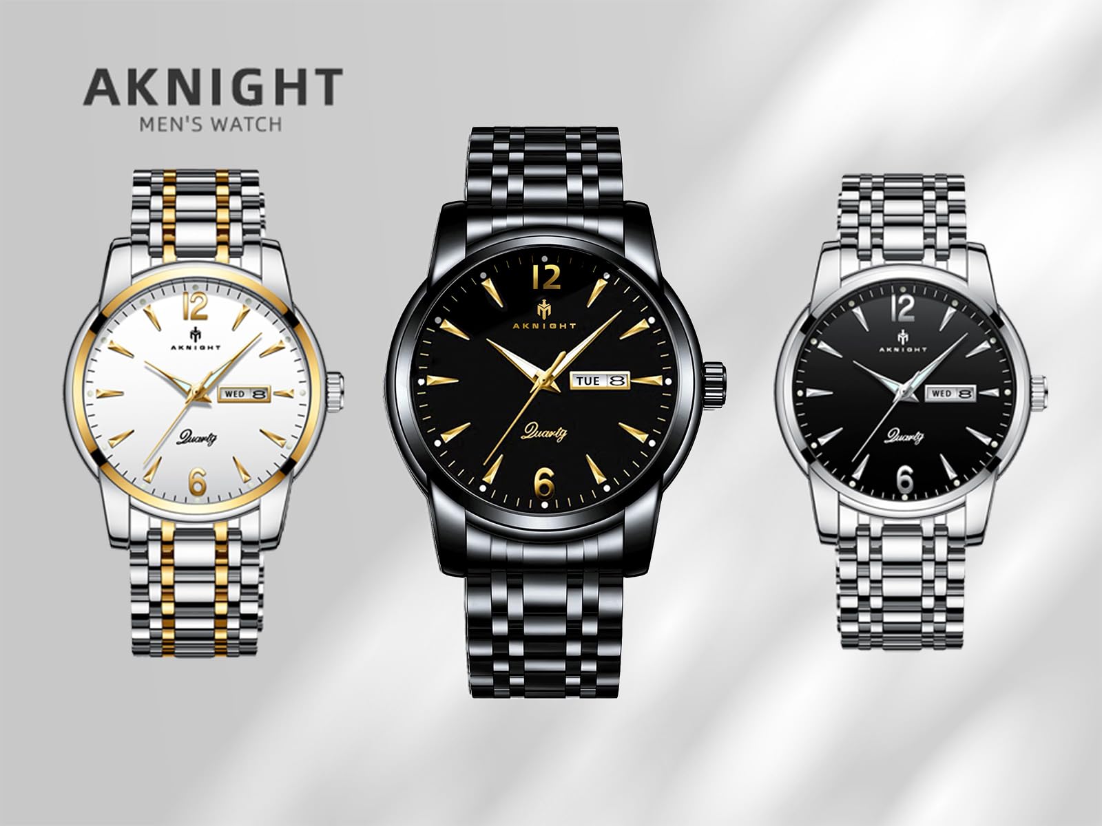 BY BENYAR AKNIGHT Watches for Men Quartz Movement Watch,Waterproof Luminous Men's Watch, Stainless Steel Strap Business Watches