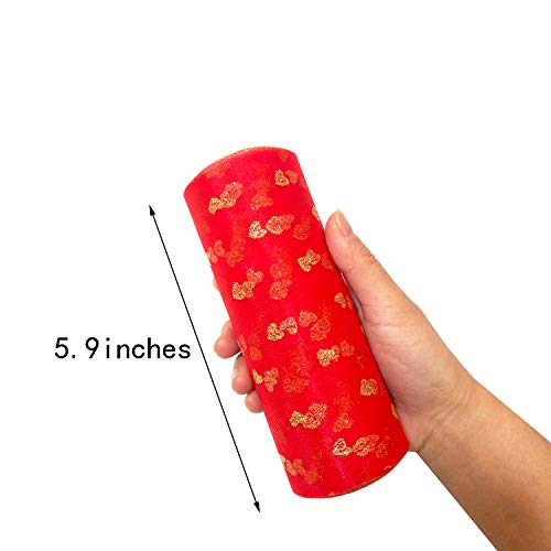 Llxieym Heart Tulle Roll Valentine's Day Netting Roll Tulle Fabric Mesh Ribbon Roll for Valentine's Day Wedding Decoration 5.9 Inches x 10 Yards
