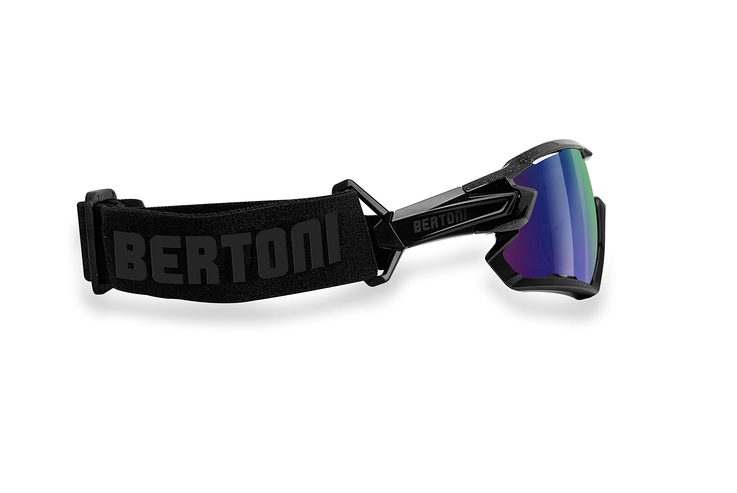 Bertoni Sport Sunglasses Cycling MTB Running Ski Golf Removable Sport Prescription Carrier Included mod. Quasar (Black/Green Mirror)