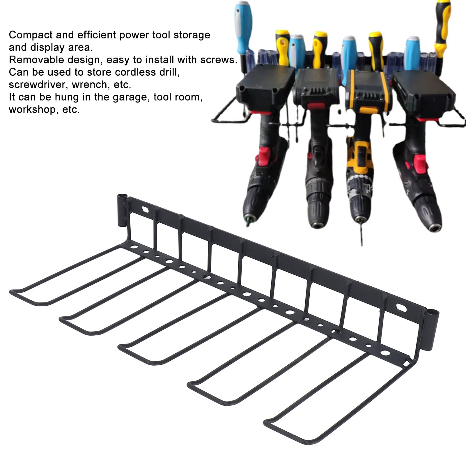 Deosdum Power Tool Organizer Rack, Alloy Steel Tools Storage Shelf Wall Mount Storage Rack Garage Tool Holder, Holds 4 Drills, for Home Garage Workshop