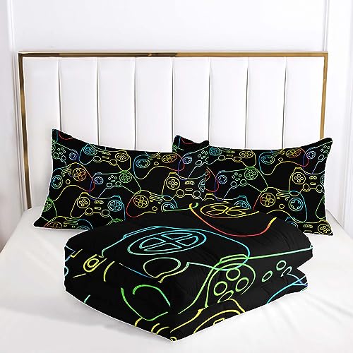 KGOSAUO Gamer Comforter Set King Kids Boys Teens Gaming Comforter Gamer Room Decor Video Game Controller Bedding Set, Soft Lightweight Gamepad Console Duvet, 1 Comforter + 2 Pillowcase