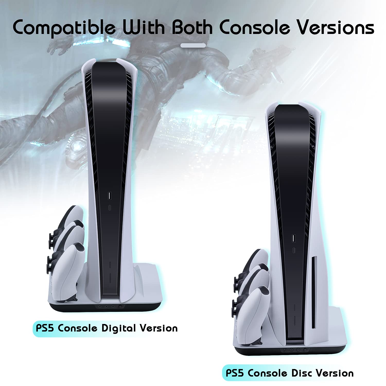 Mcbazel Cooling Fan and Dual Controller Charger Station for PS5 Console, Cooler Station and Charging Dock with Extra USB Ports for PlayStation 5 UHD and Digital Edition - White (NOT for PS5 Slim/PRO)