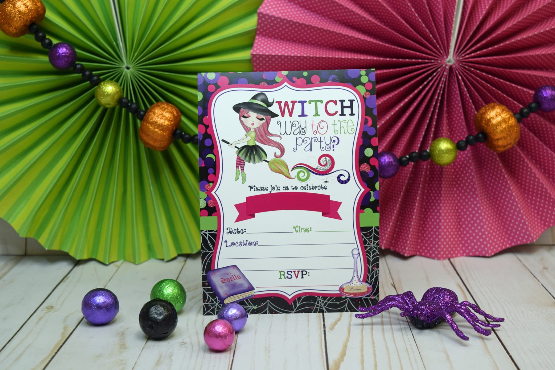 Fancy Halloween Witch Halloween Birthday Party Invitations, 20 5x7 Fill In Cards with Twenty White Envelopes by AmandaCreation