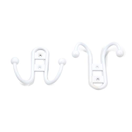Geesatis 10 pcs Double Prong Robe Hook Utility Coat Hooks White Metal Robe Clothes Hangers with Mounting Screws