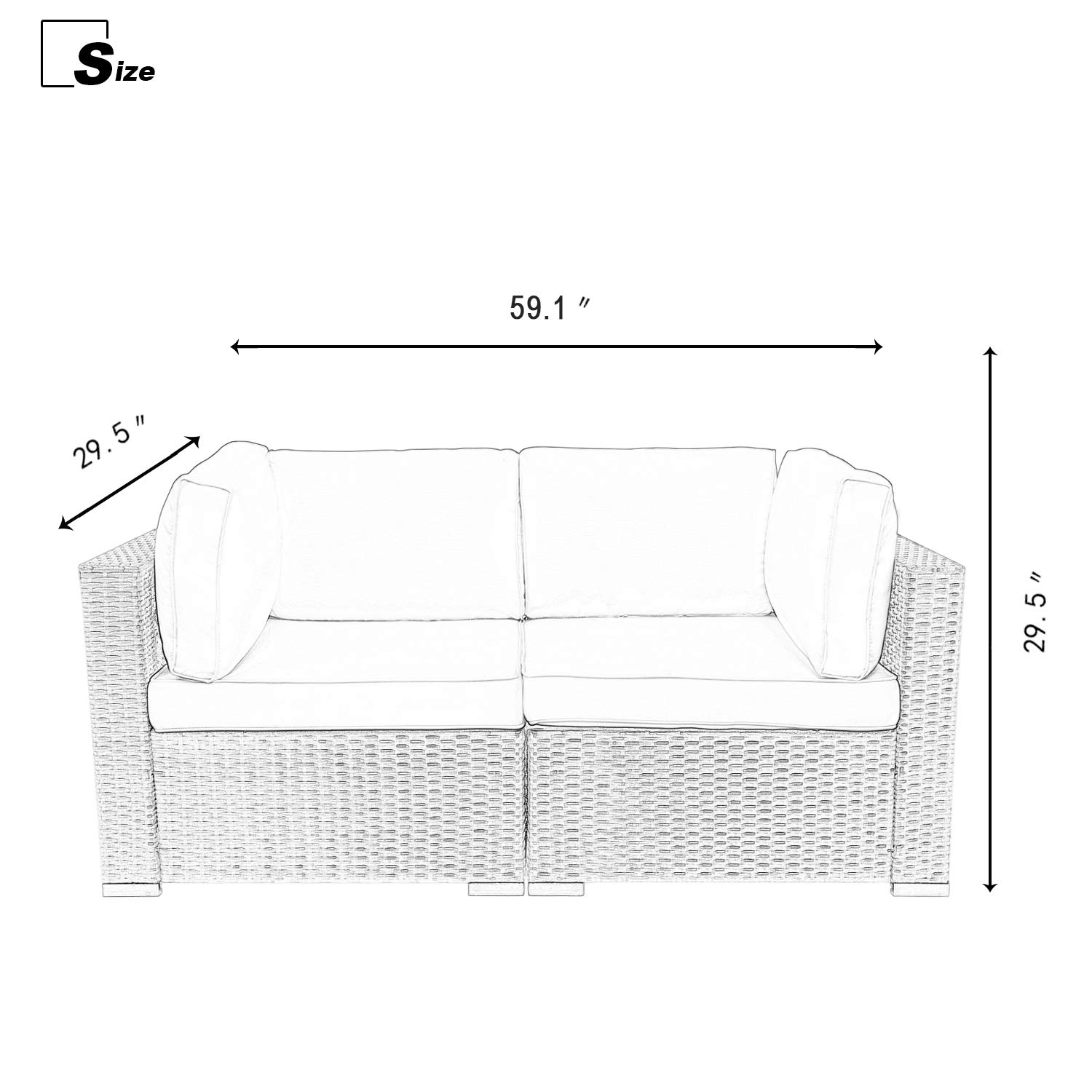 Excited Work Wicker Loveseats Patio Sectional Furniture Corner Sofa All Weather Outdoor Rattan Couch Set Conversation Sets(Orange)