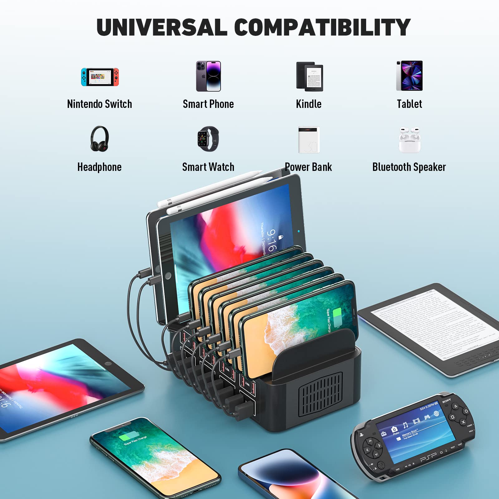 Charging Station for Multiple Devices, 16 Ports Fast Charging Station, 175W 35A Multi USB Charger Station,Travel USB Charging Station for Multiple Devices,Charging Dock