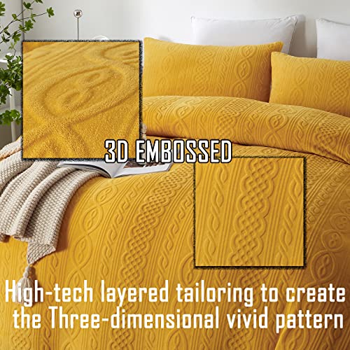 MorroMorn Queen Duvet Cover Set, Boho Bedding Sets Tufted, Fluffy Comforter Covers with Pillowcases Zipper - Soft Cozy Textured Luxury Modern Neutral Gold (Mustard Yellow, Full/Queen)