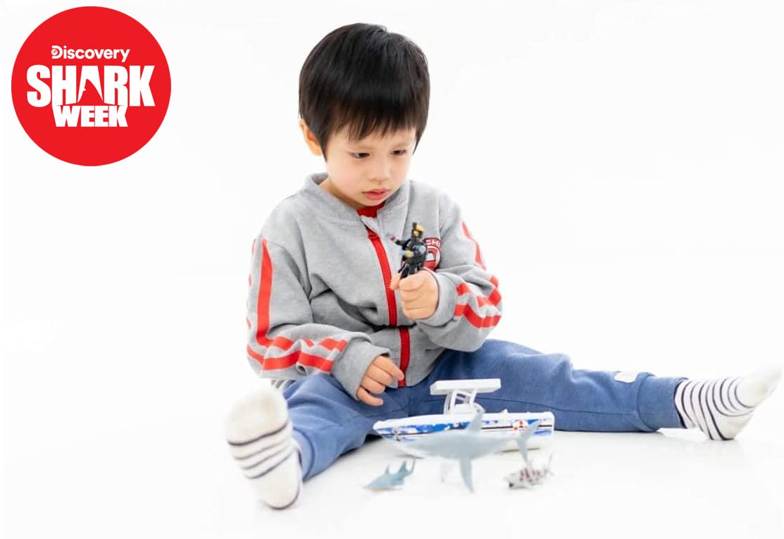 Shark Week Discovery Deep Ocean Explorer Big Toy Playset for Kids, Toy Boat Action Figure Scuba Diver Deep Sea Diver, Great White Shark, Hammerhead, Hand Painted, Eco Friendly, Officially Licensed