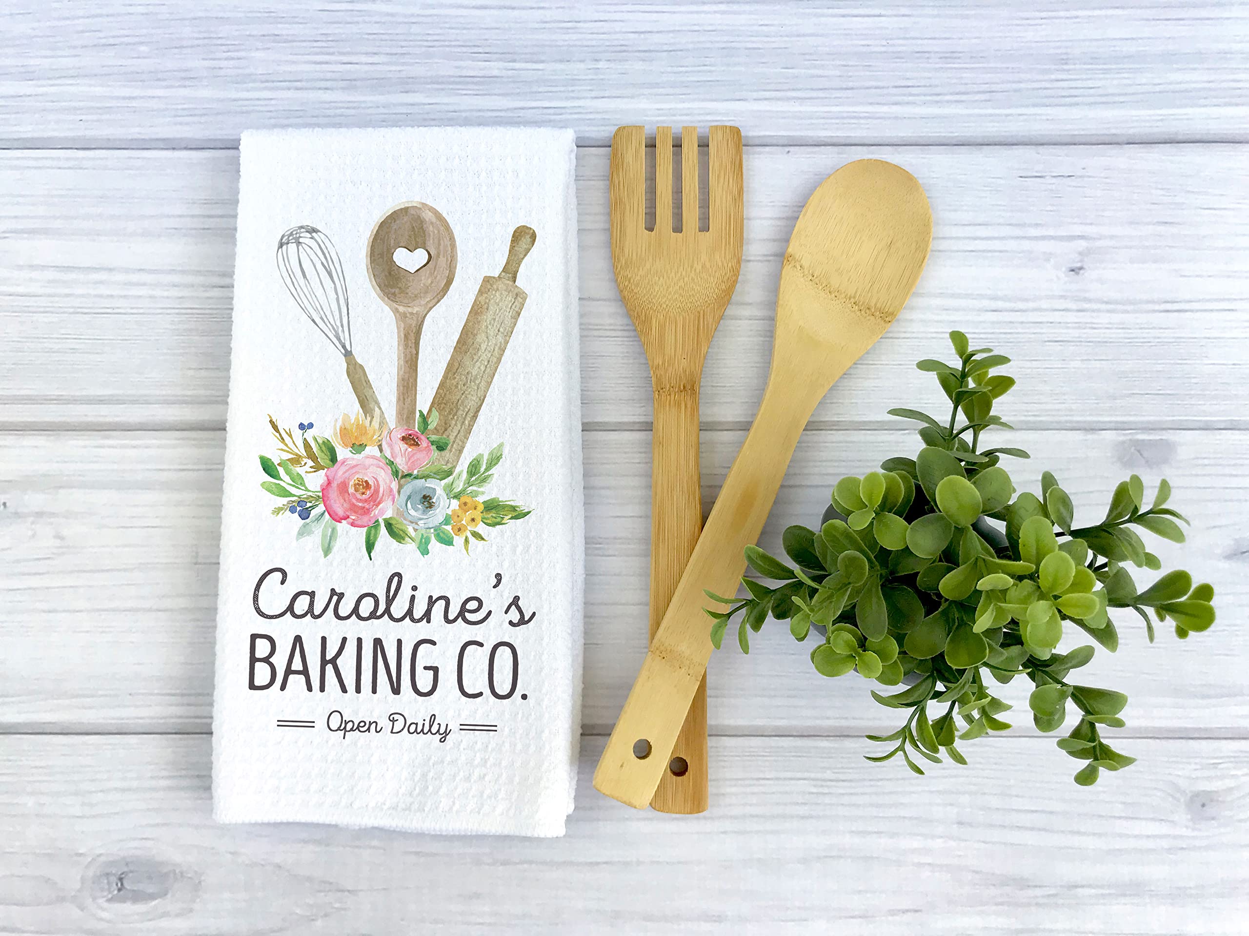 CANARY ROAD Custom Floral Utensil Dish Towel | Personalized Kitchen Towel | Housewarming Gift | Wedding Gift | Personalized Dish Towel | Hostess Gift | Couple Towel