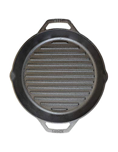 Lodge 12" Cast Iron Dual Handle Grill Pan, Black