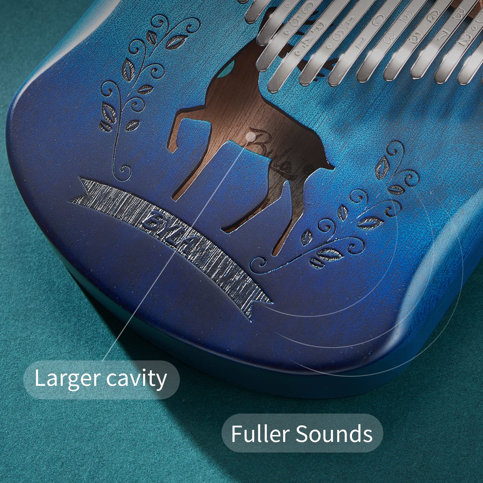 Byla Kalimba 21 Keys Play More Songs Solid Wood Mahogany Portable Thumb piano Finger piano Deer Gradient Blue Mbira Calimba Marimba Musical Instruments for Adults Chind and Beginners