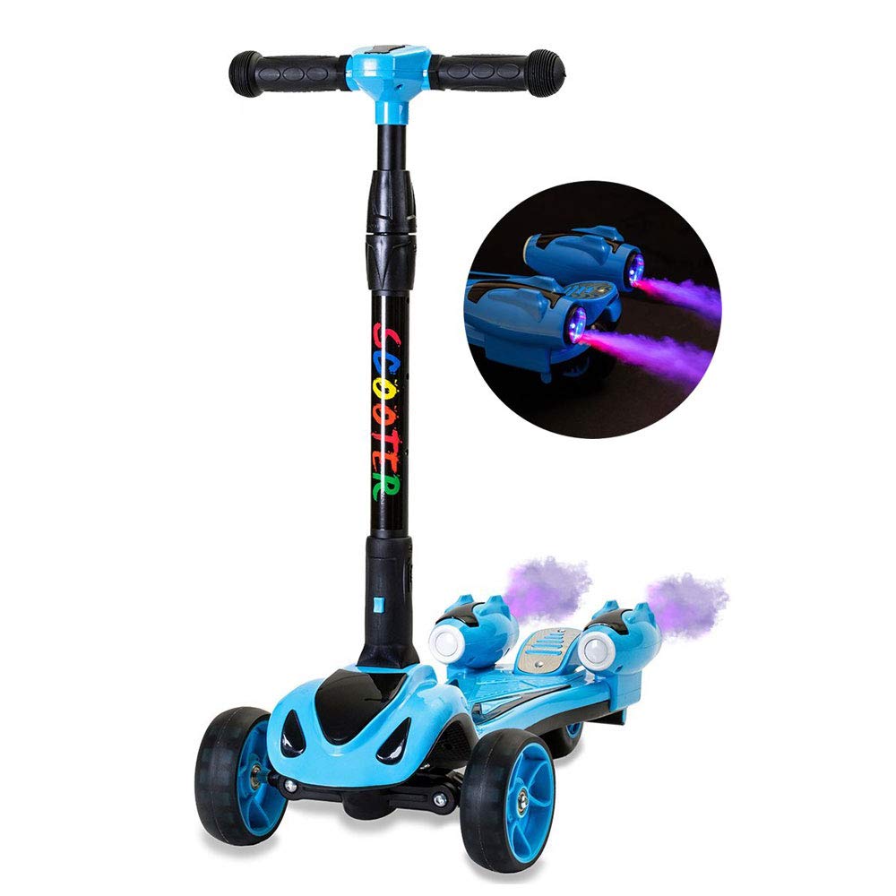 Children's Scooter 3-Wheel Scooter with Colorful LED Flash Wheel, Music, Spray Steam, Foldable, Height-Adjustable, Suitable for Children Aged 3-12(Black)