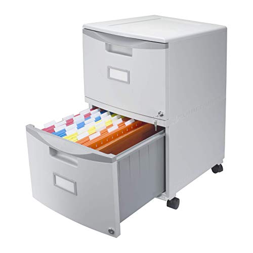 Storex Plastic Two-Drawer File Cabinet â Locking Document Organizer with Casters for Home and Office, Gray, 1-Pack (61310B01C)