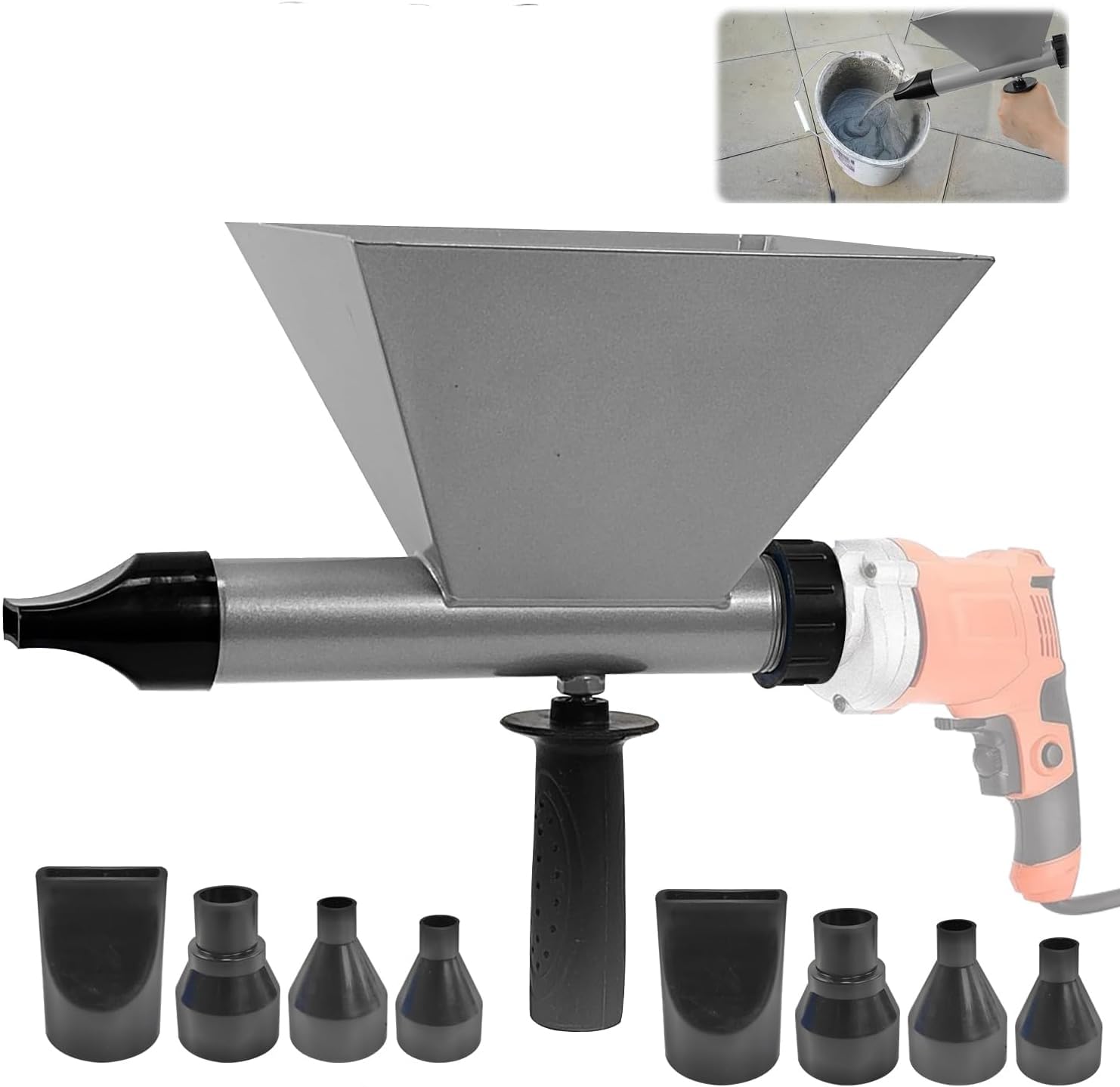 Electric Mortar Grout Gun Portable Pointing Grouting Caulking Sprayer with 8 Nozzles (Without Electric Drill)