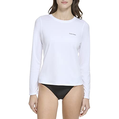 Calvin Klein Women's Standard Long Sleeve 40+ Protection Moisture Wicking UPF Top, WHITE
