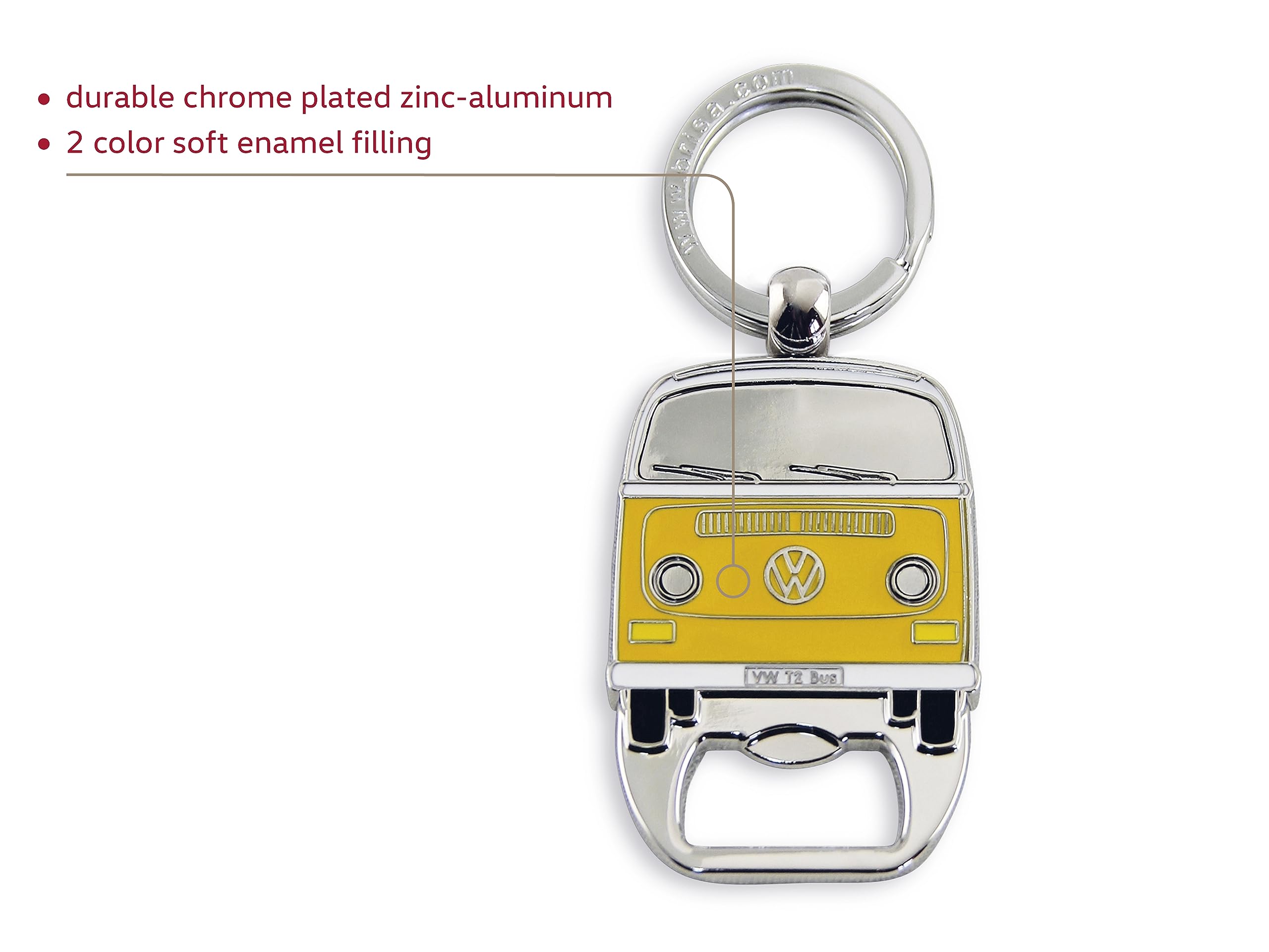 BRISA VW Collection - Volkswagen Keychain Ring Keychain Accessory Keyholder with Bottle Opener in Beetle, T1, T2 Bus Design (T2 Bus/Orange)