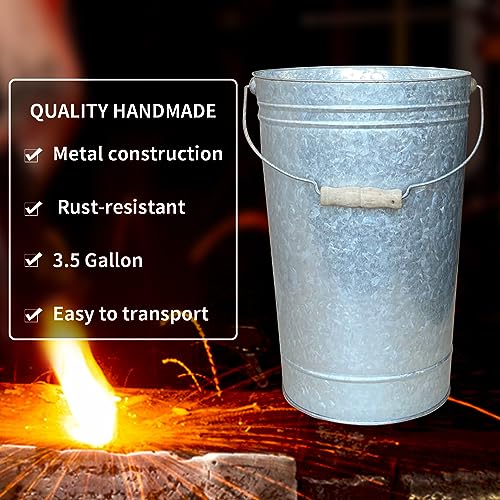 Eonvgei Metal 3.5 Gallon Large Wastebasket Trash Can,with Wooden Handle for Bedroom,Kitchen,Bedroom,Home Office Decor,13 Liters (Silver)