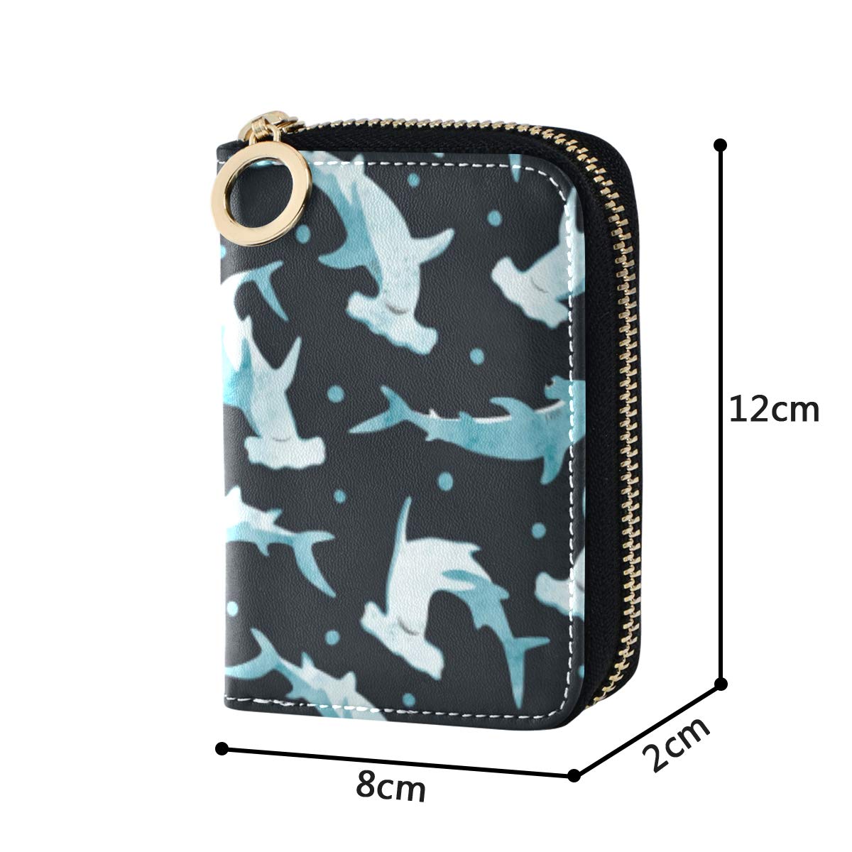 Slim Minimalist Soft Leather Mini Case Holder Organizer Wallet for Women Men Hammerhead Shark