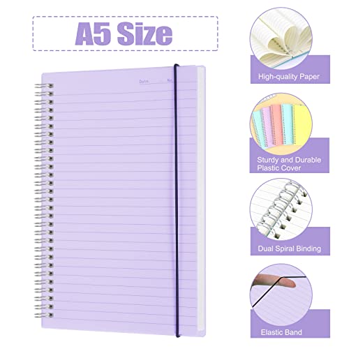 EOOUT 5 Pack Lined Spiral Notebook, 5.7" x 8.3" Journal for Women, Thick Plastic Cover, 160 Pages, 100gsm, Back to School, Office, Artist Writing/Drawing (Candy Colors)