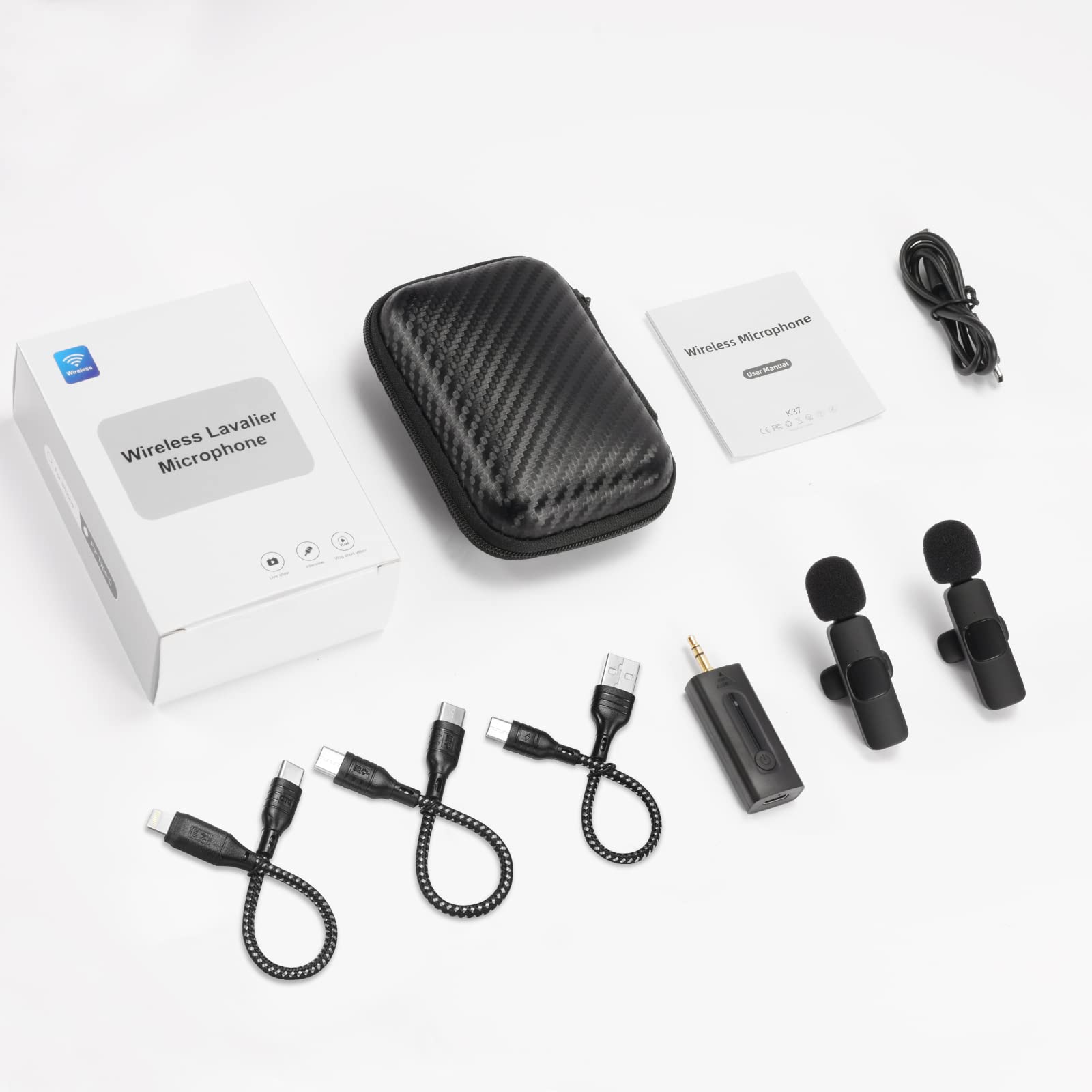 BZXZB Wireless Microphone for iPhone, Android Phone, Camera, Laptop, MacBook, Professional Dual Lavalier Clip on Mic with 3 Cable Adapters for Video Recording, Vlog, Tiktok, YouTube, Meeting
