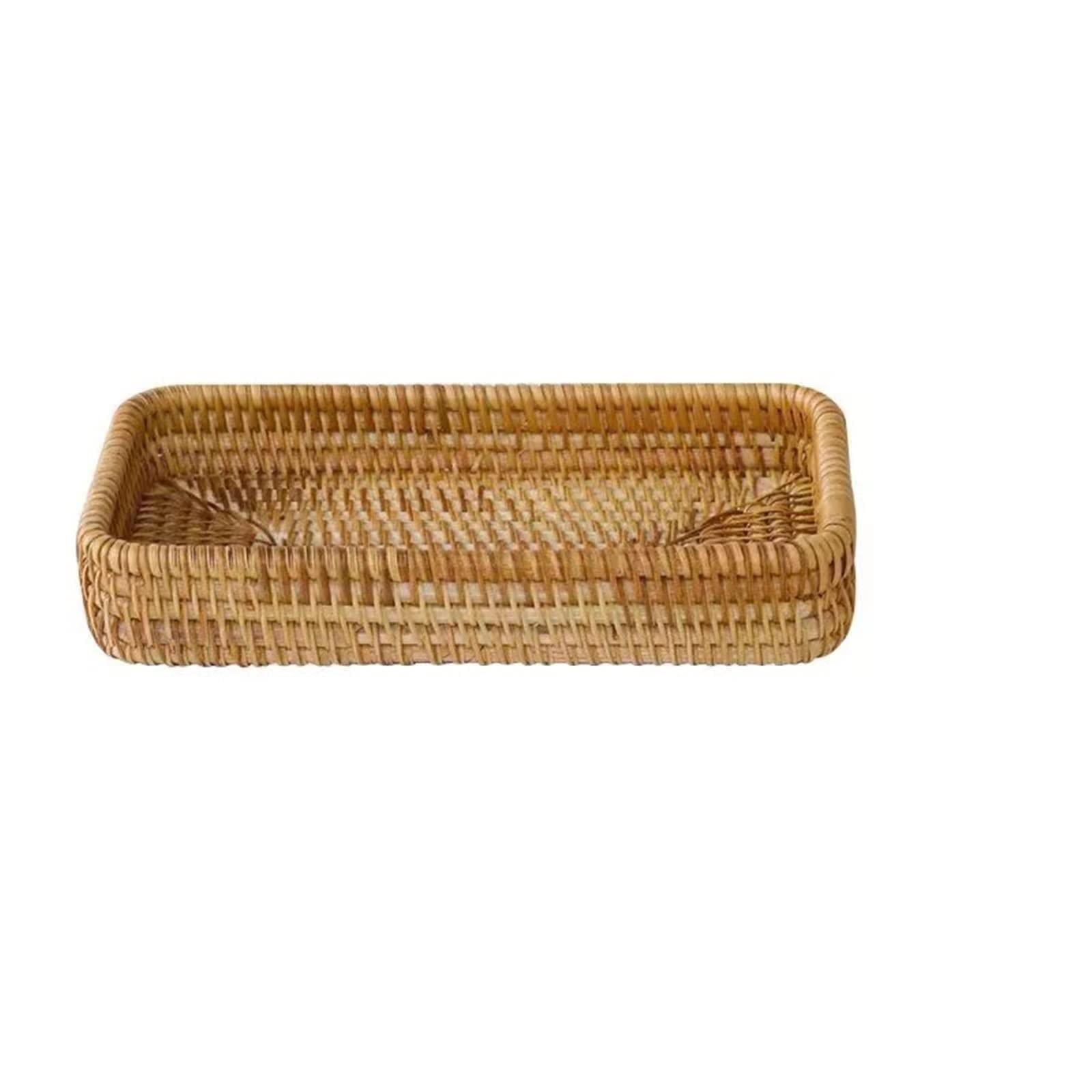DEPILA Multifunctional,Food Tray Hand-Woven Storage Basket Rattan Storage Tray Wicker Baskets Bread Fruit Food Breakfast Display Box Home Decoration Tray (Size : Small)