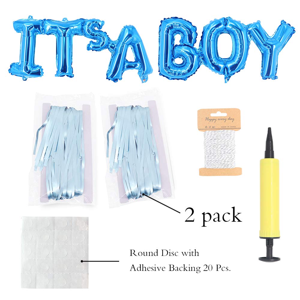 Blue Metallic Fringe Curtains & It's A Boy Foil Balloon Kit- Baby Shower Decorations Blue Wall Decoration Pastel Blue Photo Prop Backdrop Boys Birthday Party (Blue, Pack of 2)