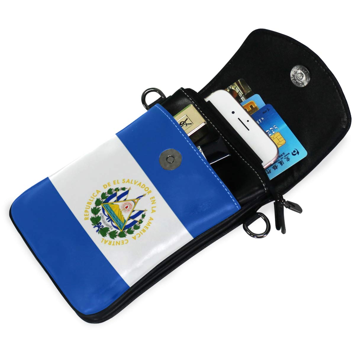 Small Crossbody Cell Phone Purse for Women, Mini Messenger Shoulder Bag Wallet with Credit Card Slots El Salvador Flag
