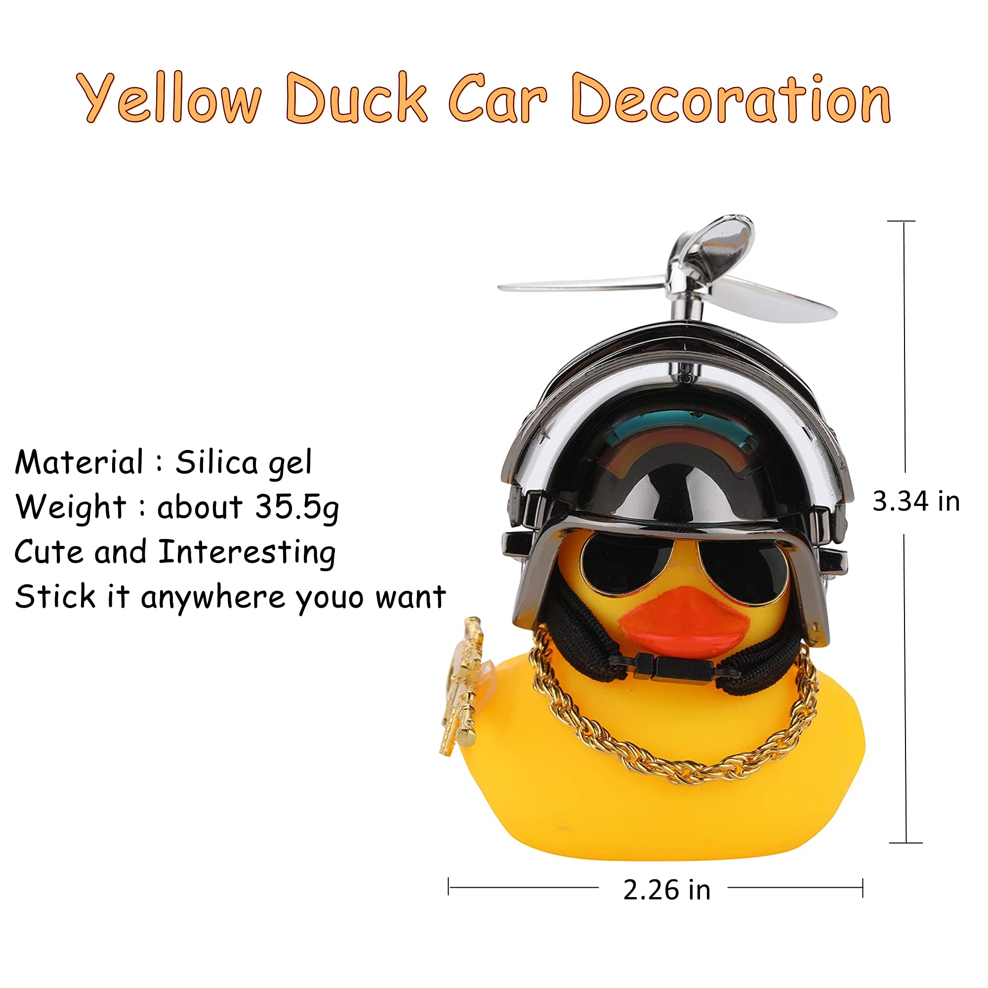 U-Goforst Cute Rubber Duck Toy Car Ornaments Yellow Duck Car Dashboard Decorations Bike Gadgets with Propeller Helmet (Golden)