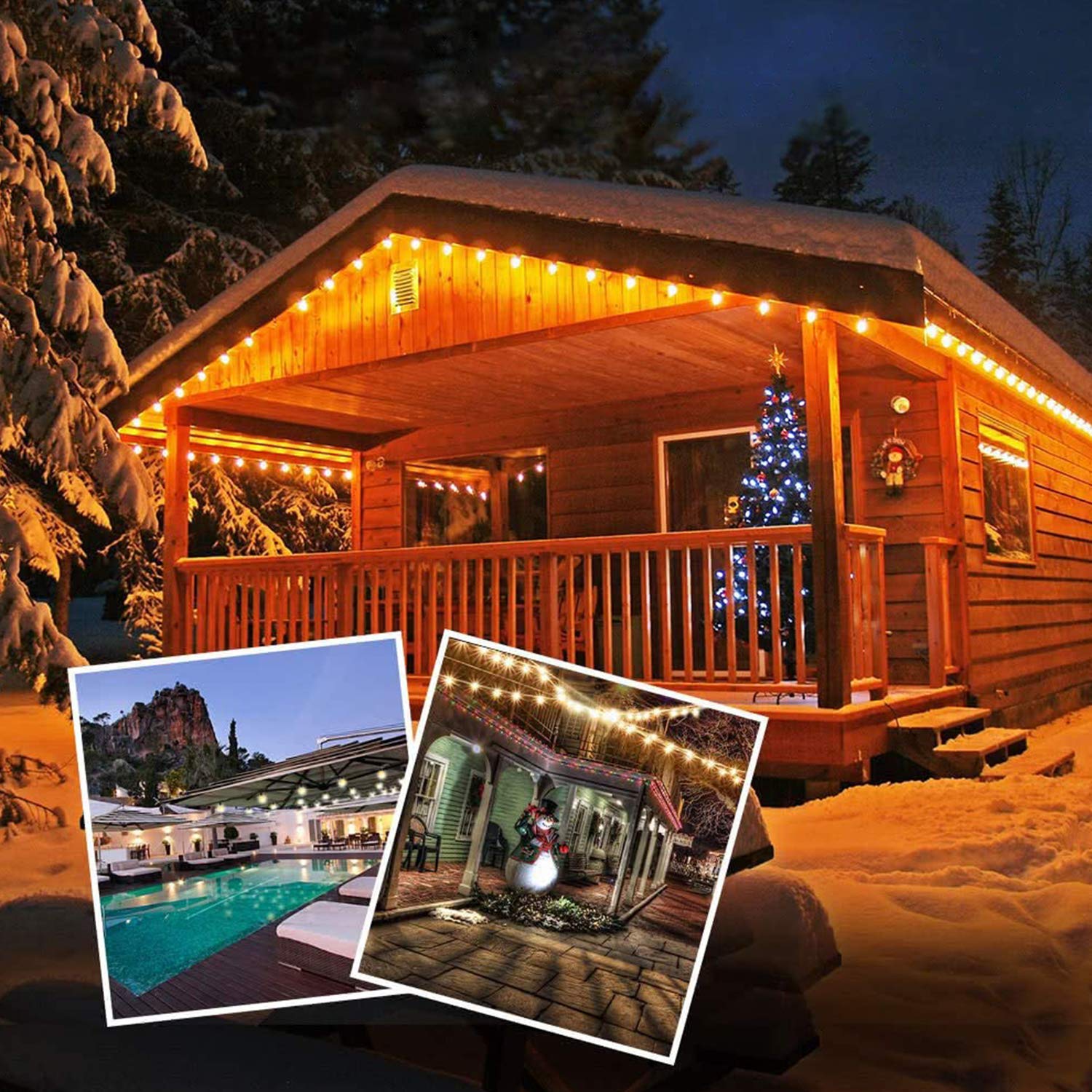 BRTLX Outdoor String Lights, Connectable IP65 Waterproof 100Ft S14 LED String Patio Lights with 30 Hanging Sockets and 32 x 1W Energy Saving LED Bulbs(2 Spare) E26 Base Warm White 2700K for Cafe Porch