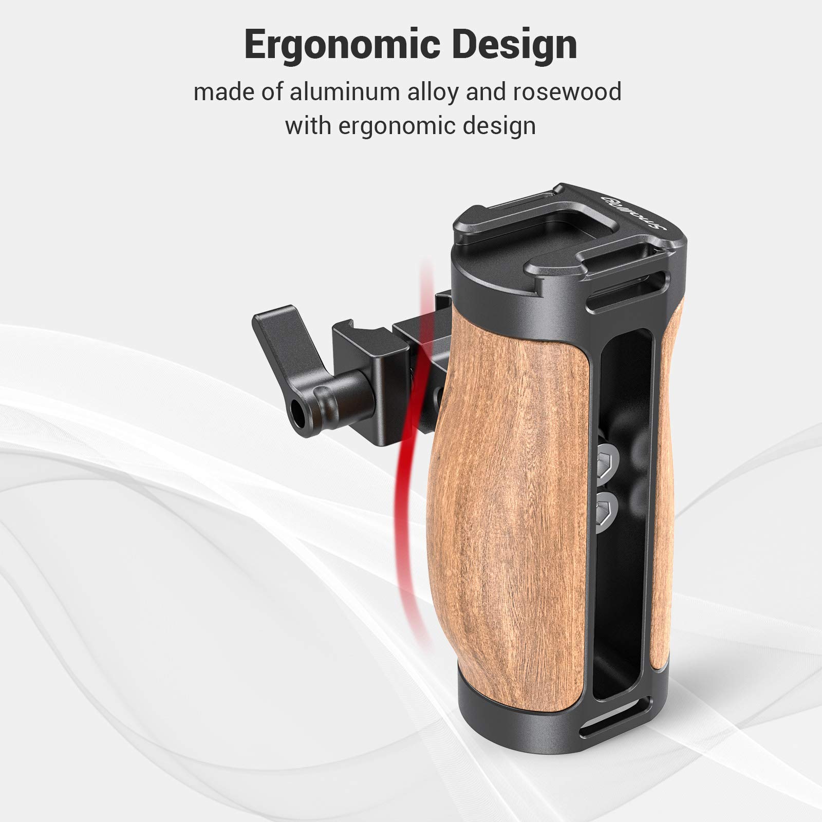 SMALLRIG Wooden Mini NATO Handle Side Handgrip for Mirrorless Digital Camera DSLR Camera Small Camera Cage with Cold Shoe Mount Built-in Wrench, Up and Down Adjustable - 2915