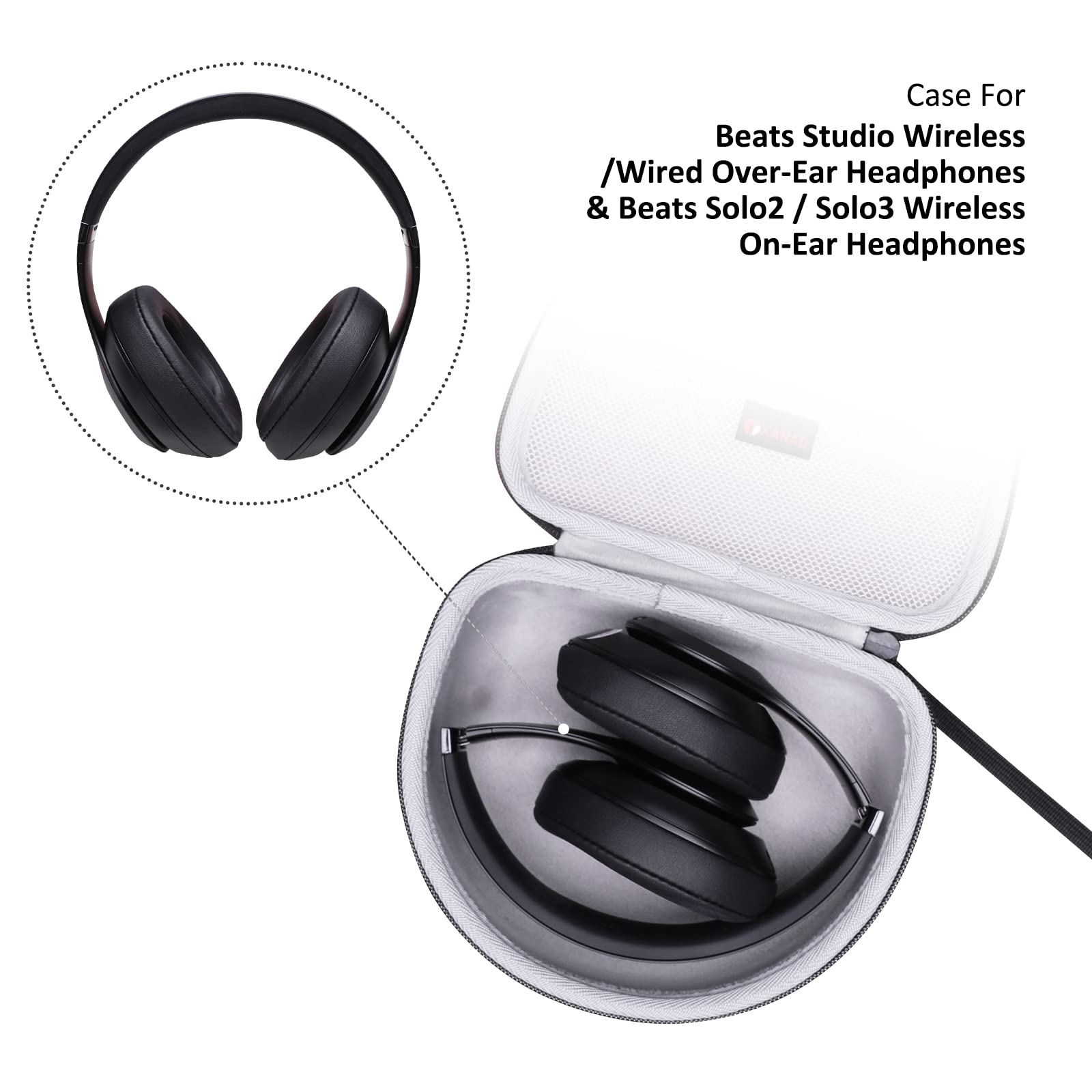 XANAD Headphones case for Beats Studio and Beat Solo Series/JBL Tune and JBL Live Series/TOZO ht2 Series/Anker Life Series/Bose QuietComfort Series, Fit All Folding Headphone(Outer Black+Inner Grey)