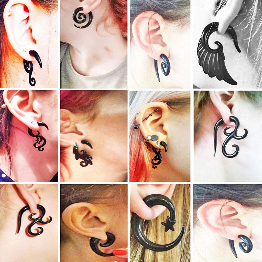 Creative Ear Tapers Plugs ,8 Pairs 16G Spiral Fake Gauges Acrylic Ear Tapers Fake Plugs Horn Stud Earrings