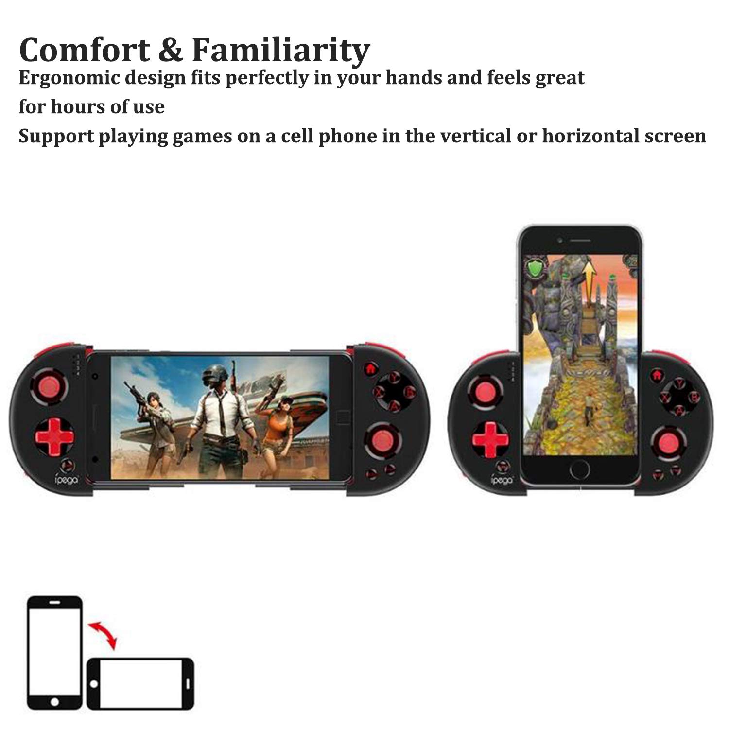 Ipega PG-9087S Wireless Game Controller, Retractable Telescopic PUBG Mobile Controller Joystick Gamepad for Android/iOS Smartphones/Tablets/Smart TV