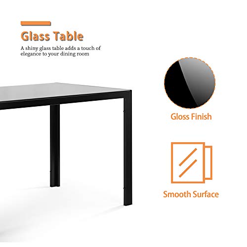 IANIYA Dining Room Table,Kitchen Table, Square Glass Kitchen Table with 4 Chair Black
