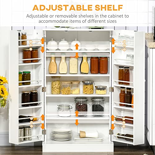 HOMCOM 41" Farmhouse Kitchen Pantry, Freestanding 2 Door Storage Cabinet with Adjustable Shelves for Living Room and Dinning Room,White