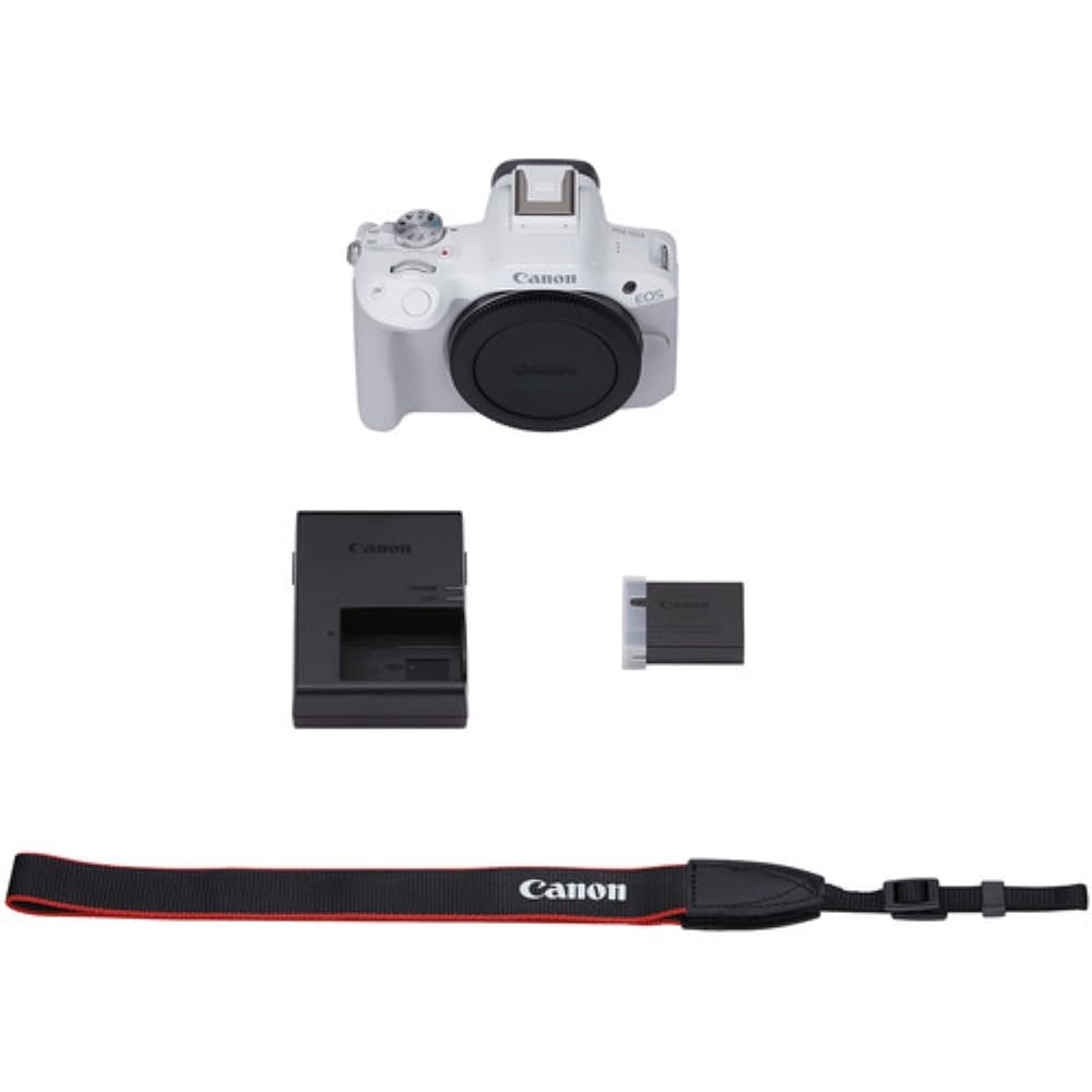 Canon EOS R50 Mirrorless Camera | White Bundled with 64GB Memory Card + Camera Case with Rain Cover + Microfiber Cleaning Cloth (4 Items)